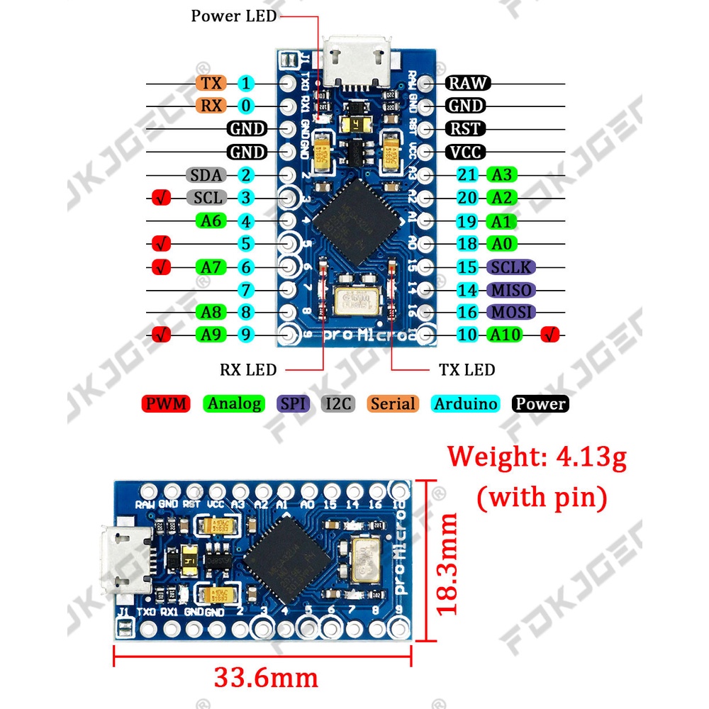 Pro Micro ATmega32U4 5V 16MHz Replace ATmega328 For Arduino Pro Mini ...