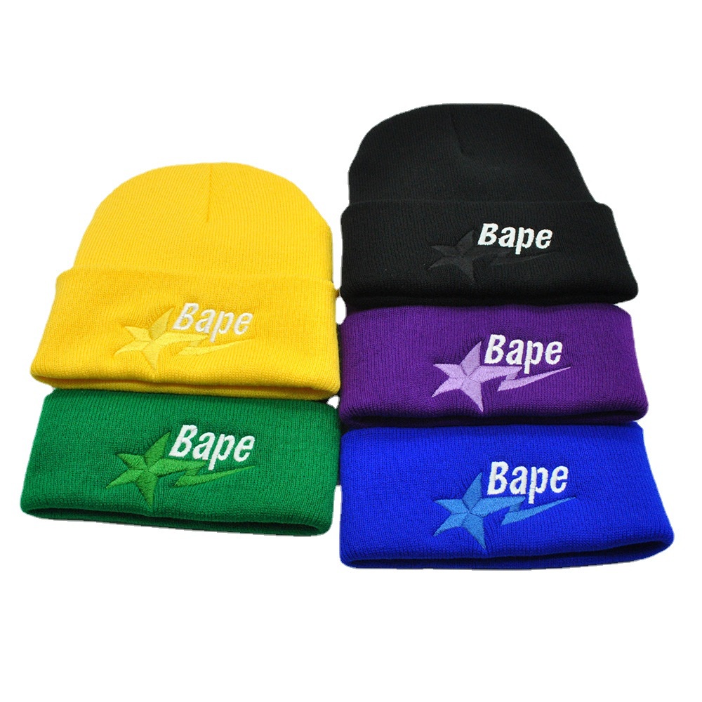 Bape Letter embroidered knitted hat Men's and women's autumn and winter ...