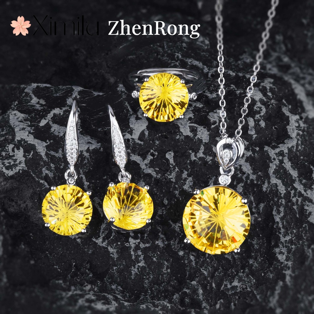 New Topaz Firework Cut Jewelry Set Large Carat Citrine Open Ring Girls ...