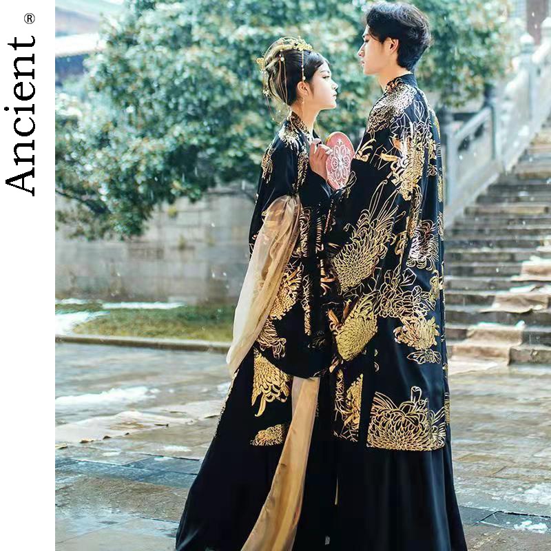 `Modern Hanfu Couples Dress Chinese Traditional Kimonos Black Gold Tang ...