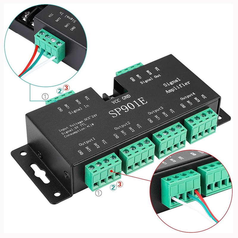 200W SP901E LED SPI Signal Amplifier DC5-24V 8 Channels Repeater for WS2811 WS2812B SK6812 RGB ...