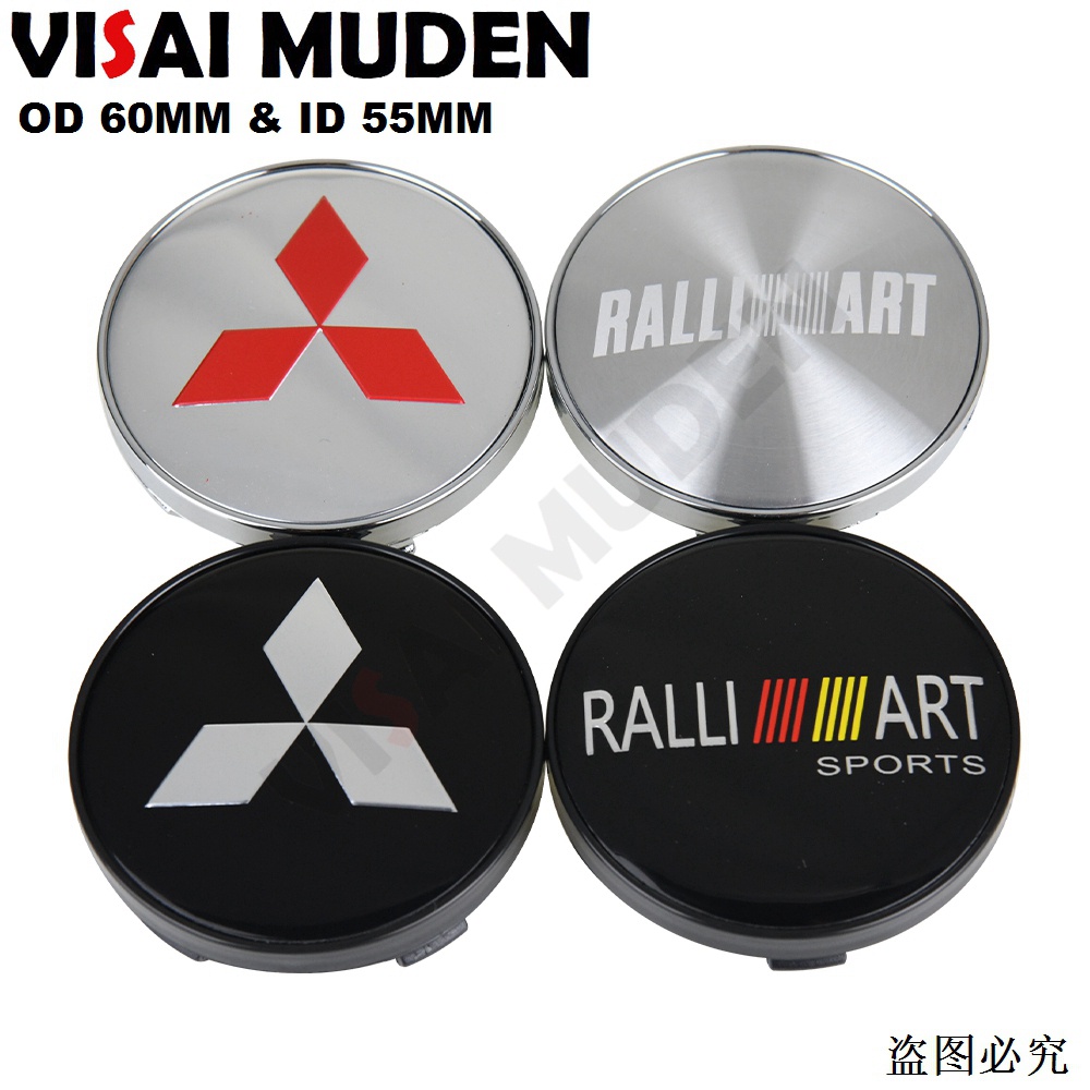 4PCS OD 60MM / ID 55MM Wheel Center Cap RALLIART MIVEC Logo Wheel Cover ...