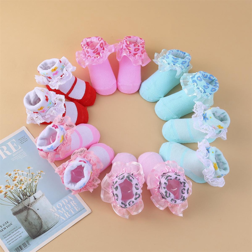 6 Pairs Multicolor Ruffle Socks, Princess Dress Little Girl Cotton Big ...