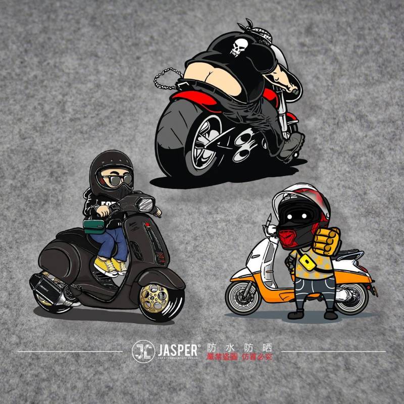 0169 New Cartoon Motorcycle Rider Harley Vespa Reflective Stickers ...