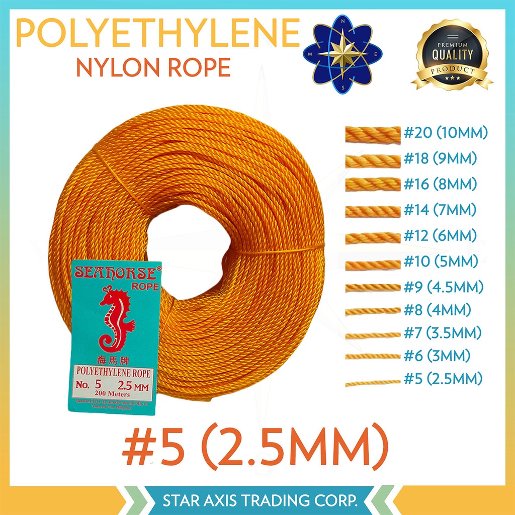 POLYETHYLENE NYLON ROPE / LUBID / TALI - NO. 5 ( 2.5 MM ) 200 METERS #5 2.5mm | Shopee Philippines