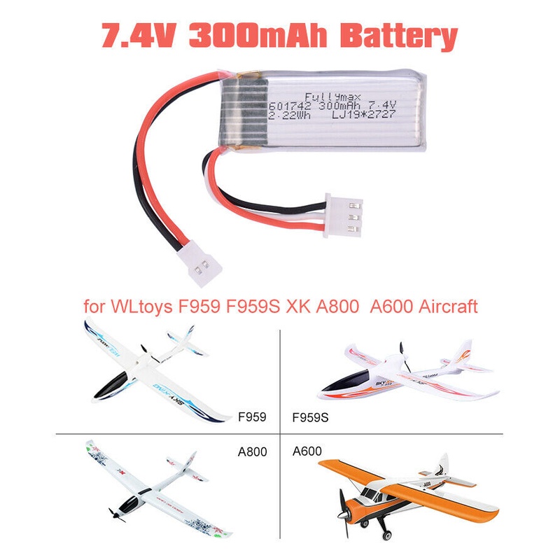 1-2pcs WLtoys RC Airplane Battery 7.4V 300mAh Battery for F959 Aircraft XK A800 Rechargeable ...