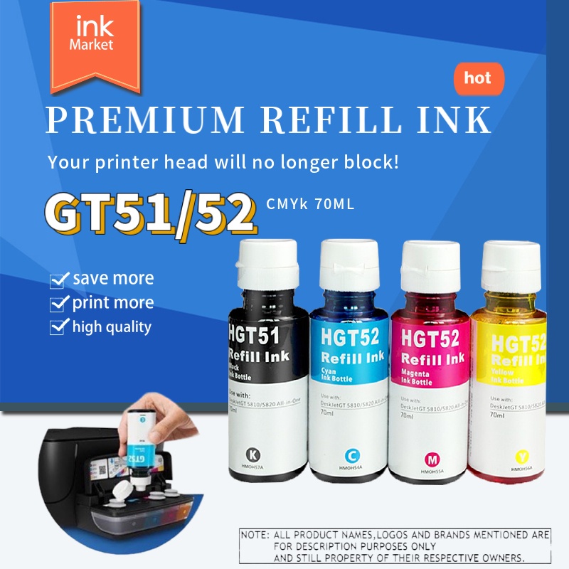 【Hot sale】Hp Ink Gt51 Gt52 70Ml 4 Colors Cartridge Refill Dye Ink ...