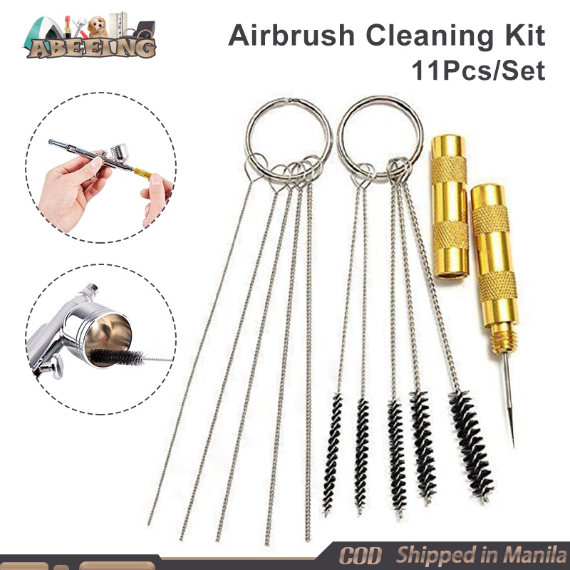 11Pcs/Set Stainless Steel Needle Brush Set Airbrush Cleaning Repair ...