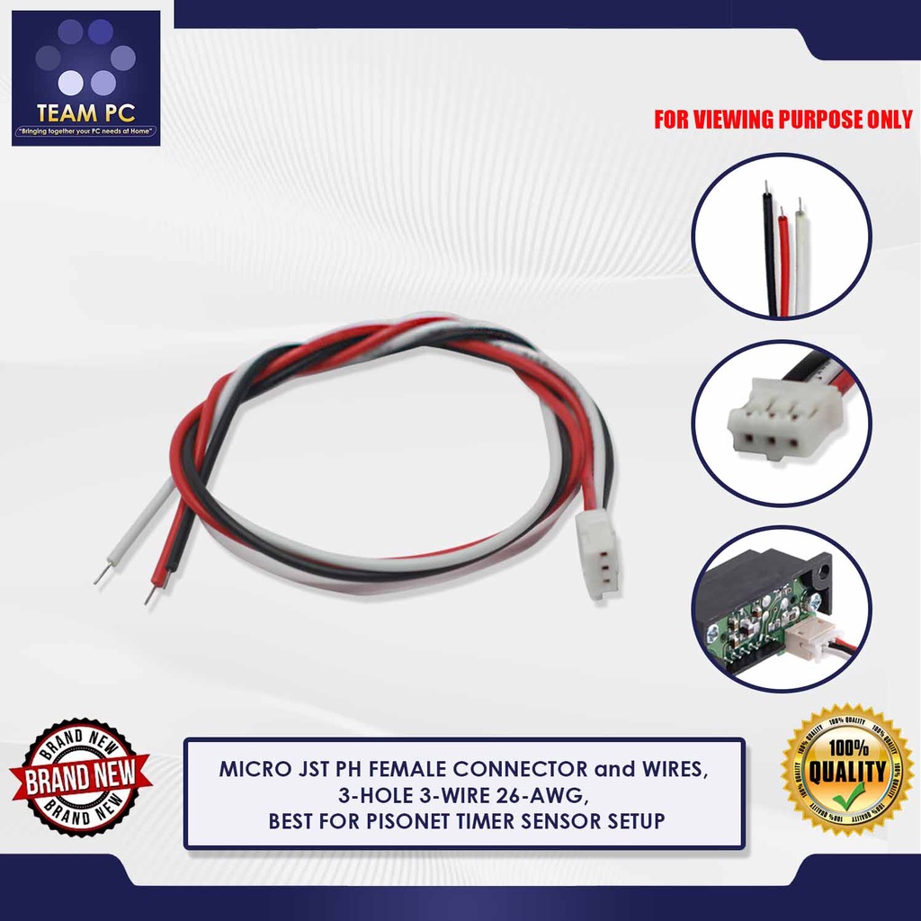MICRO JST PH FEMALE CONNECTOR and WIRES, 3-HOLE 3-WIRE 26-AWG, BEST FOR ...
