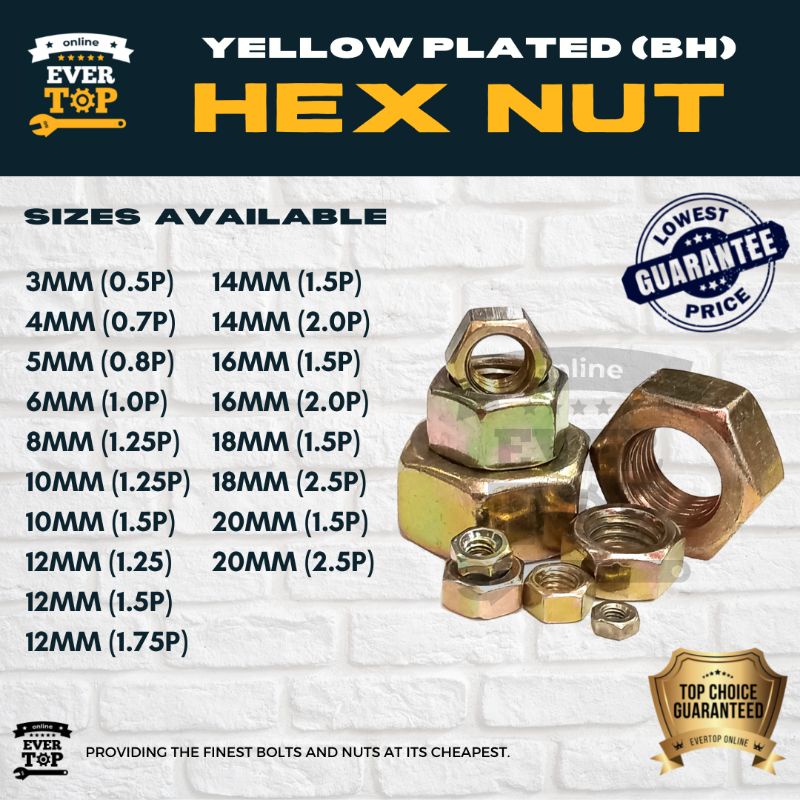 BH HEX NUT | NUT ORDINARY | TETANIZED HEXAGONAL NUT (PER PACK) | Shopee ...