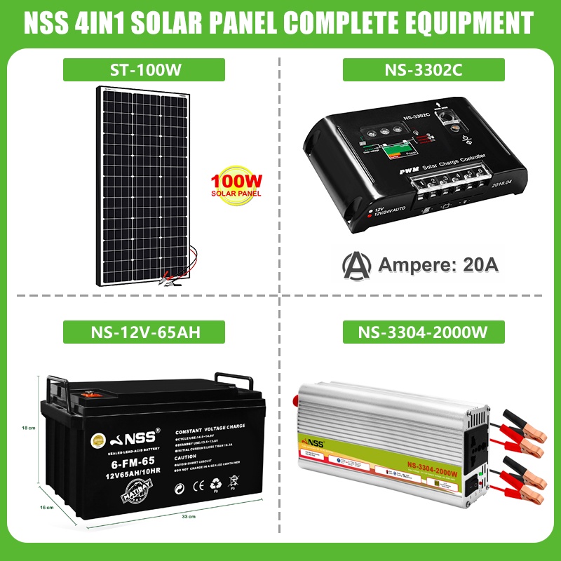 NSS 4 in 1 Invert Battery With Solar Panel Charge Controller Set ...