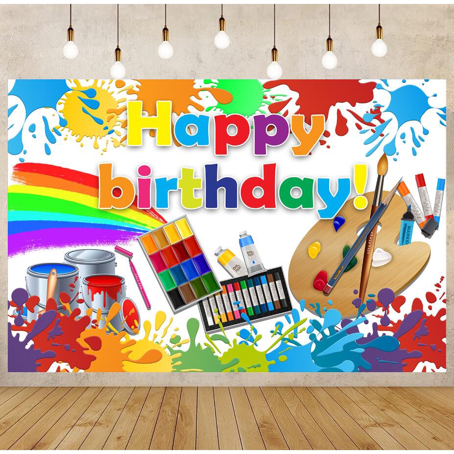5x3ft Paint Happy Birthday Backdrop Art Theme Birthday Party ...
