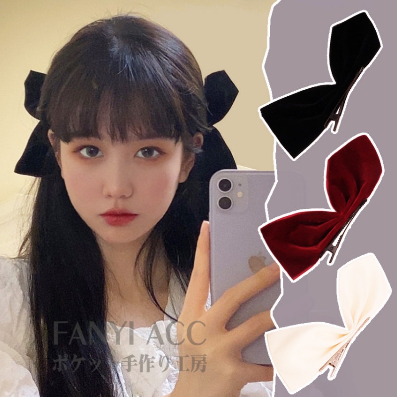jisoo Same Style Black Velvet Bow Hair Clip Side Japanese Korean Girl ...