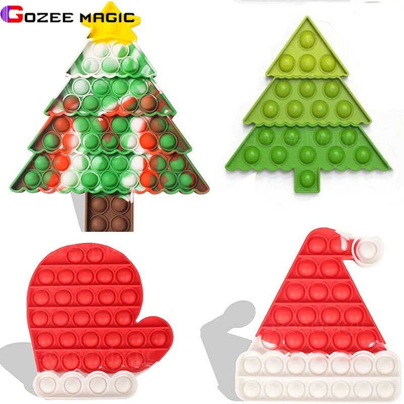 3PCS Popit Fidget Toy Push Jumbo Bubble Christmas Tree Hat Pressure ...