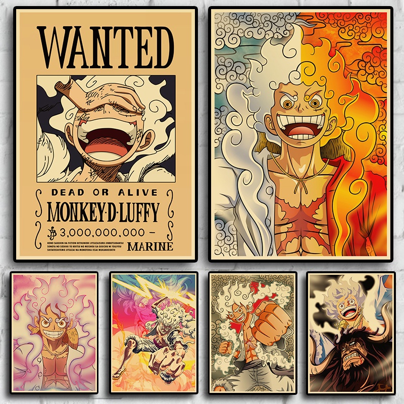 One Piece Wanted Nika Luffy Brown Paper Vintage Poster Bedroom Wall ...