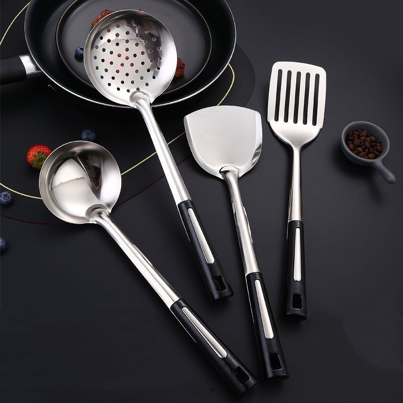 Plastic handle stainless steel spatula / wok spoon / colander / deep ...