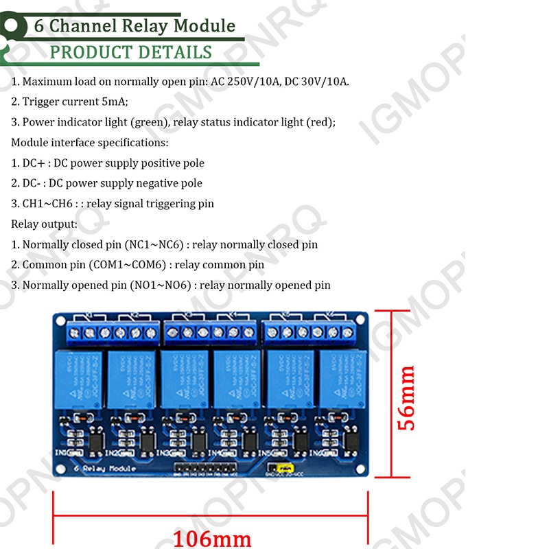 DC 5V 6 Channel Relay Module with Light Coupling Optocoupler Insulation for Arduino Raspberry Pi ...