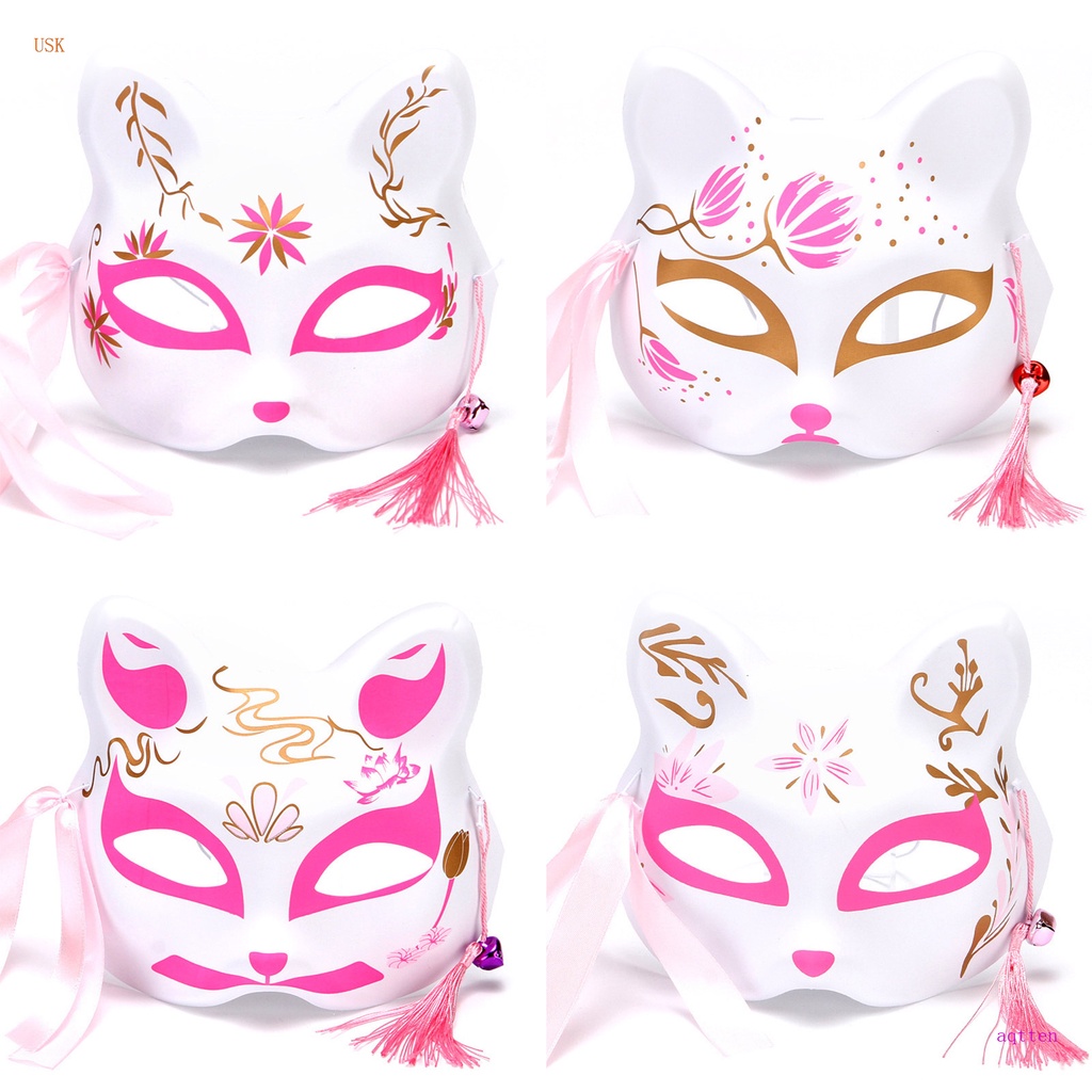 USK Pink Fox Mask Japanese Cosplay Mask Anime Kabuki Kitsune Masks ...