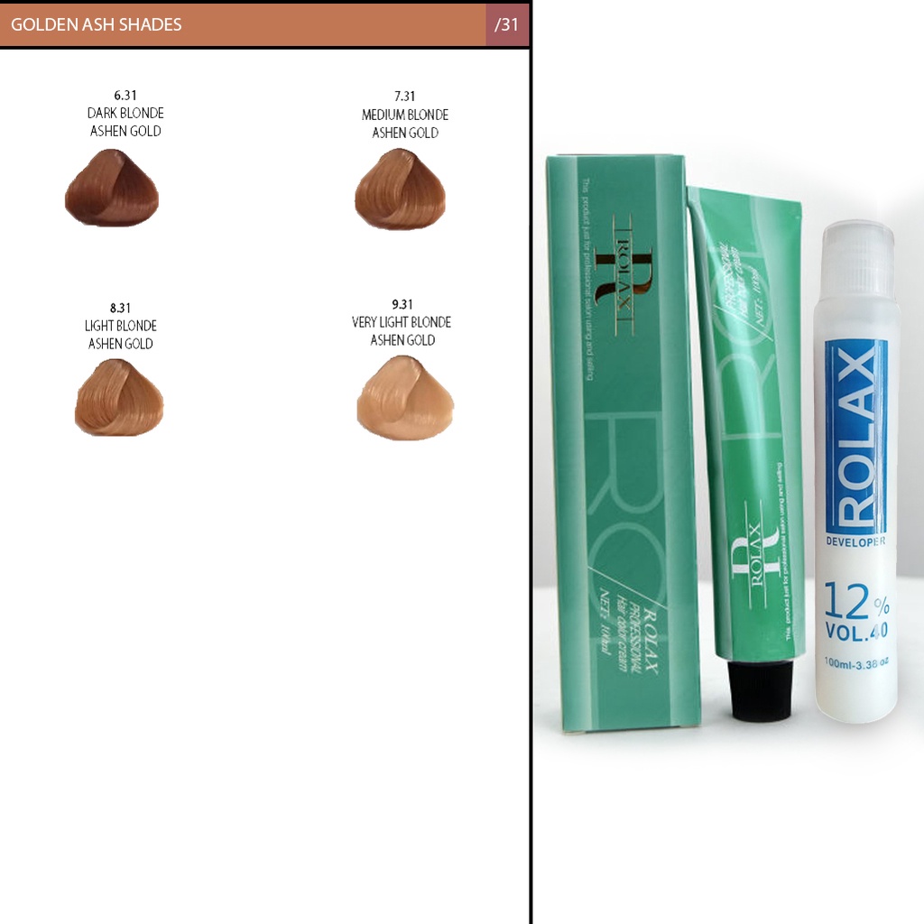 ROLAX hair color (GOLDEN ASH SHADES) with oxidizing cream 100g 12% ...