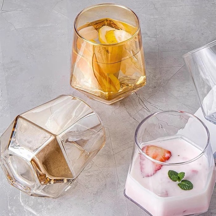 Unique Diamond Geomerty Glass Crystal Glass 310ml - Gold - Black ...