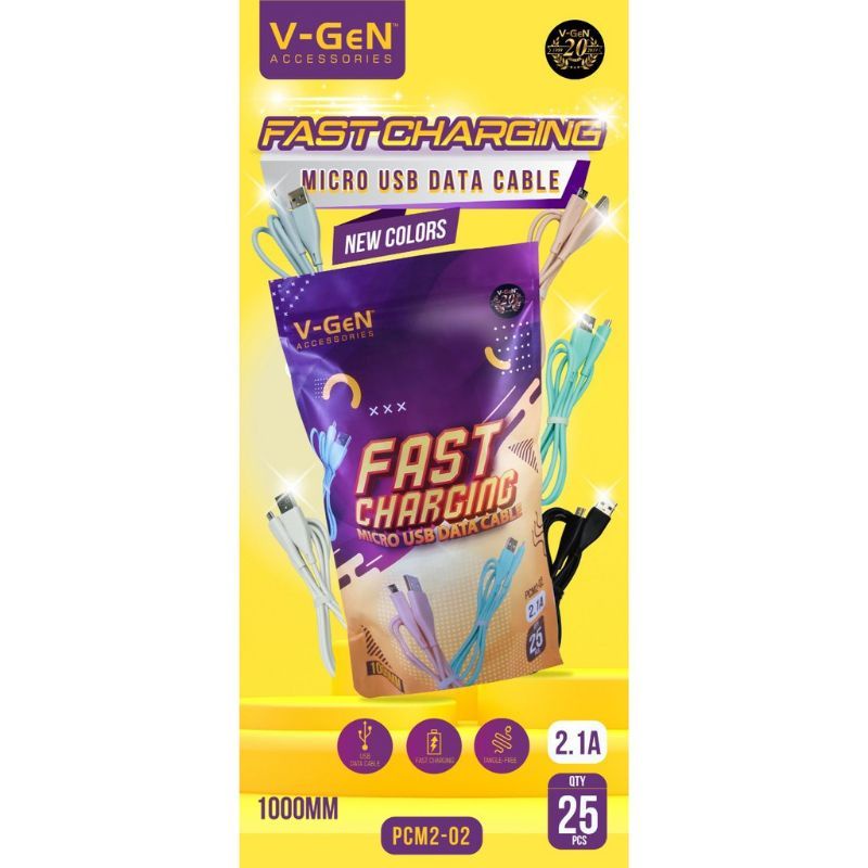 V-gen MICRO Round DATA Cable PACK PCM2-02 FAST CHARGING 2.1A (25Pc ...