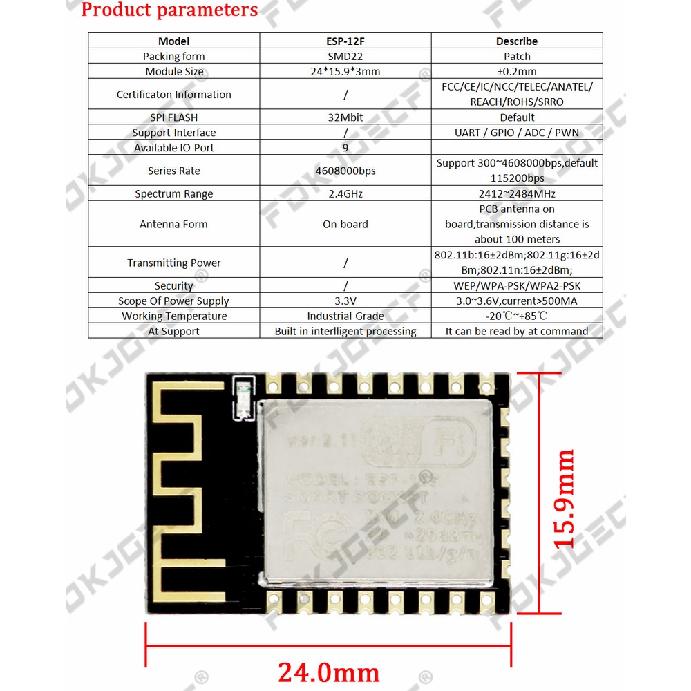 Esp8266 Esp 12f Serial Wifi Model Esp 12e Upgrade Remote Wireless Wifi Module Esp12f Esp12