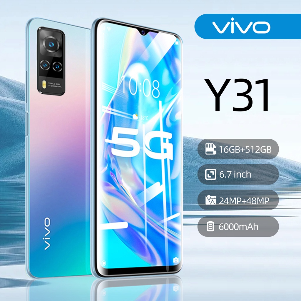 Vivo Y31 Cellphone 12+512GB Smartphone 5.5inch Mobile Phone 6000mAh ...