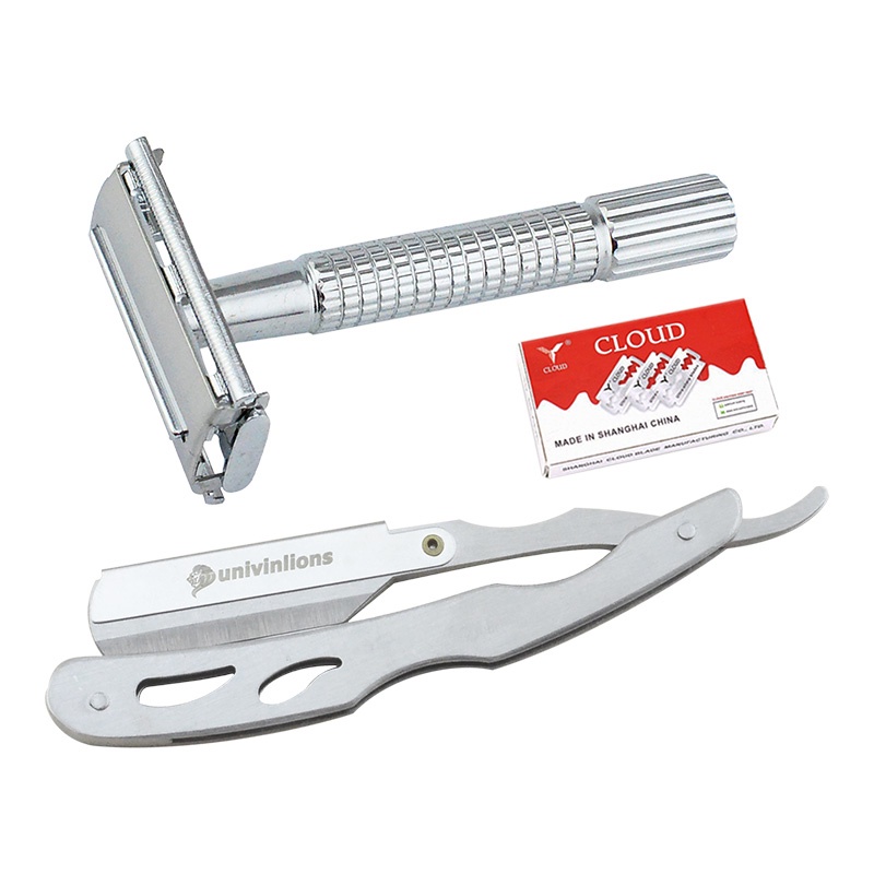 2 Razors 10 Blades Manual Shaving Straight Edge Stainless Steel Sharp ...