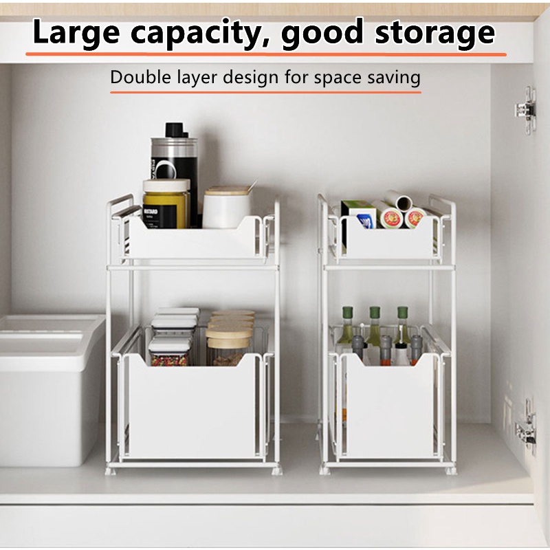 2-Tier Kitchen Bathroom Under Sink Rack Organizer Cabinet Rack Kitchen ...