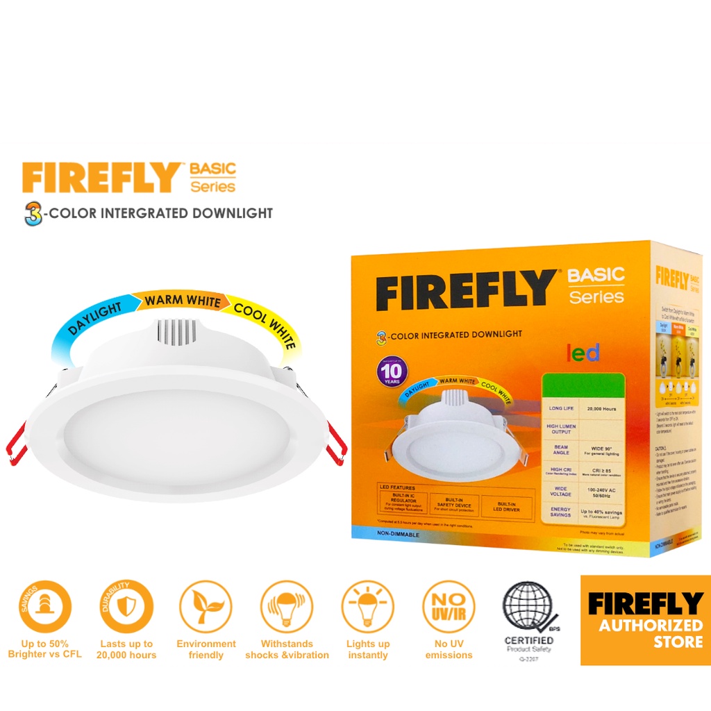 Firefly Basic Series Tri-Color Integrated LED Downlight | Shopee ...