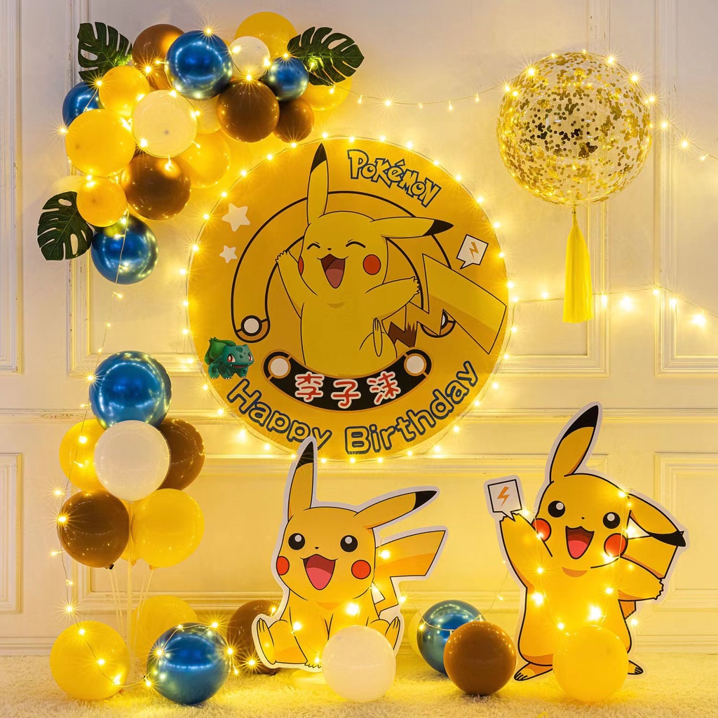 1set Pokemon Pikachu Theme Happy Birthday Party Decorations Banner Cake ...