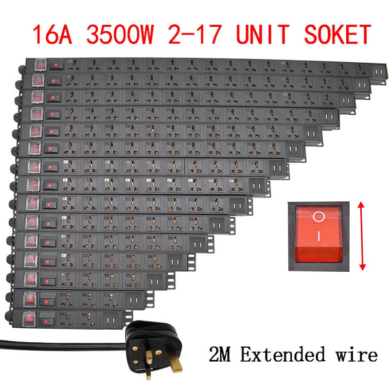 PDU Power Distribution Unit 2-16AC Ways UK 3 pin Power niversal Socket 2M Extended wire with usb ...