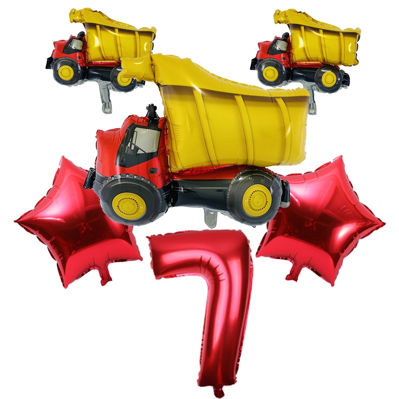 7pcs Construction Excavator Theme Balloons 1-9th Number Balloon Mini ...