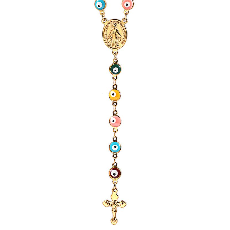 Jesus Christ Cross Evil Eye Bead Catholic Religious Rosary Long ...