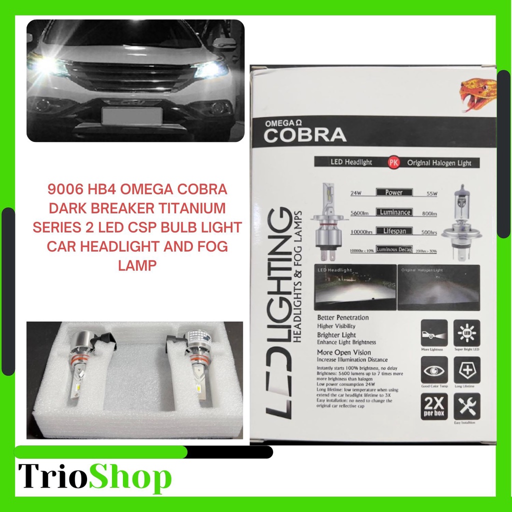 9006 HB4 OMEGA COBRA DARK BREAKER TITANIUM SERIES 2 LED CSP BULB LIGHT ...
