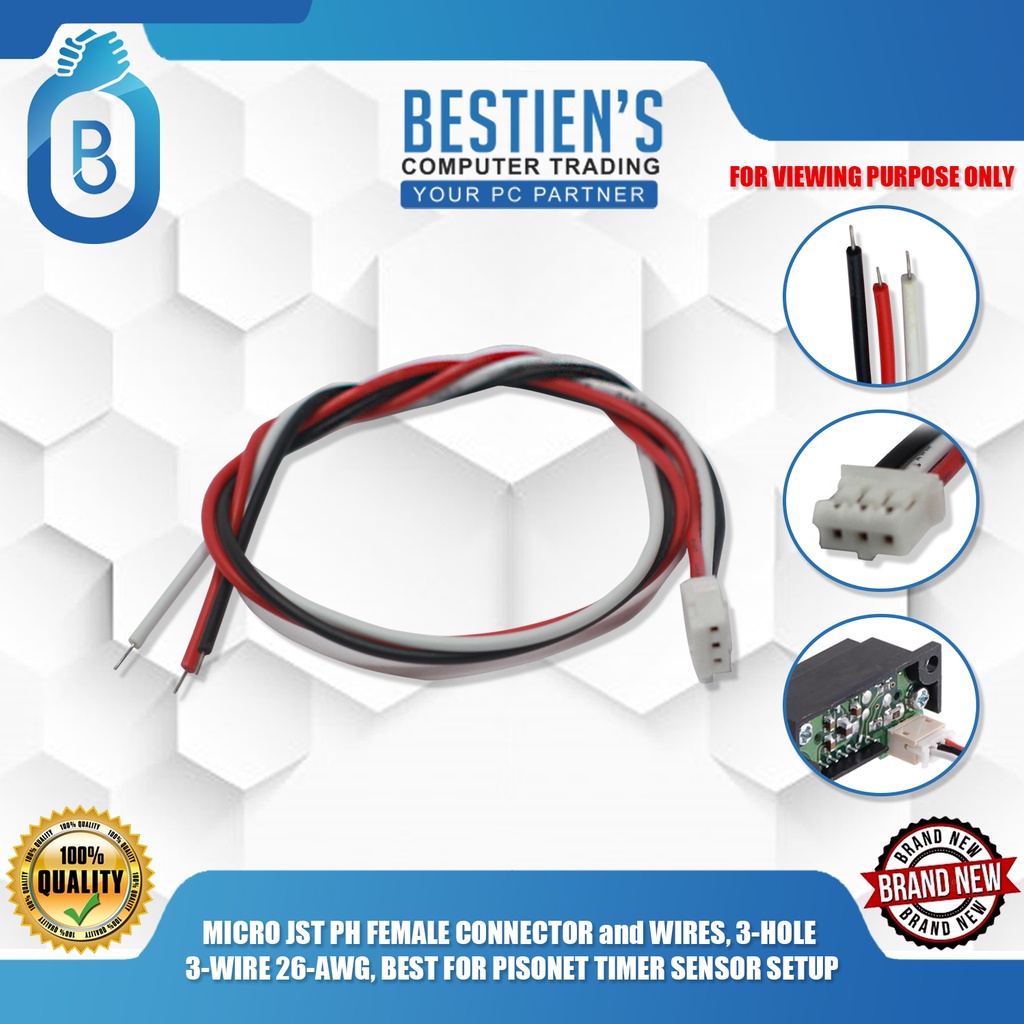 MICRO JST PH FEMALE CONNECTOR and WIRES, 3-HOLE 3-WIRE 26-AWG, BEST FOR ...