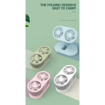 Mini double fan blade fan usb rechargeable portable retractable folding ...