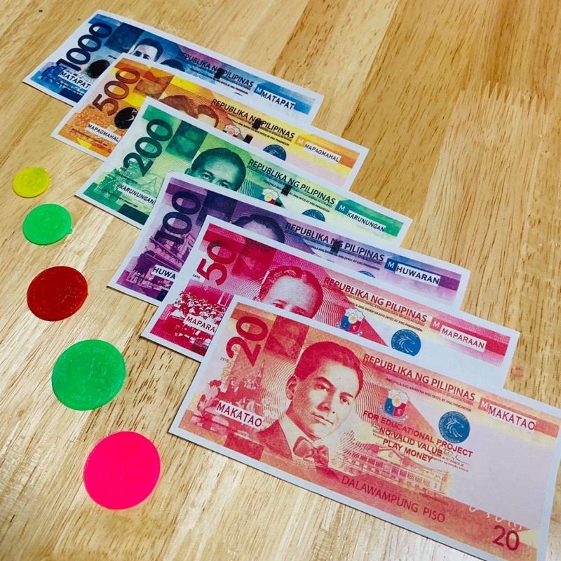 one set Play Money paper with coins, Set Play Money Bills+coins ...
