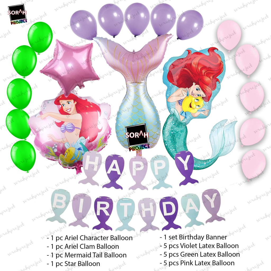 Little Mermaid Balloon Ariel Theme Birthday Decoration Set Package ...