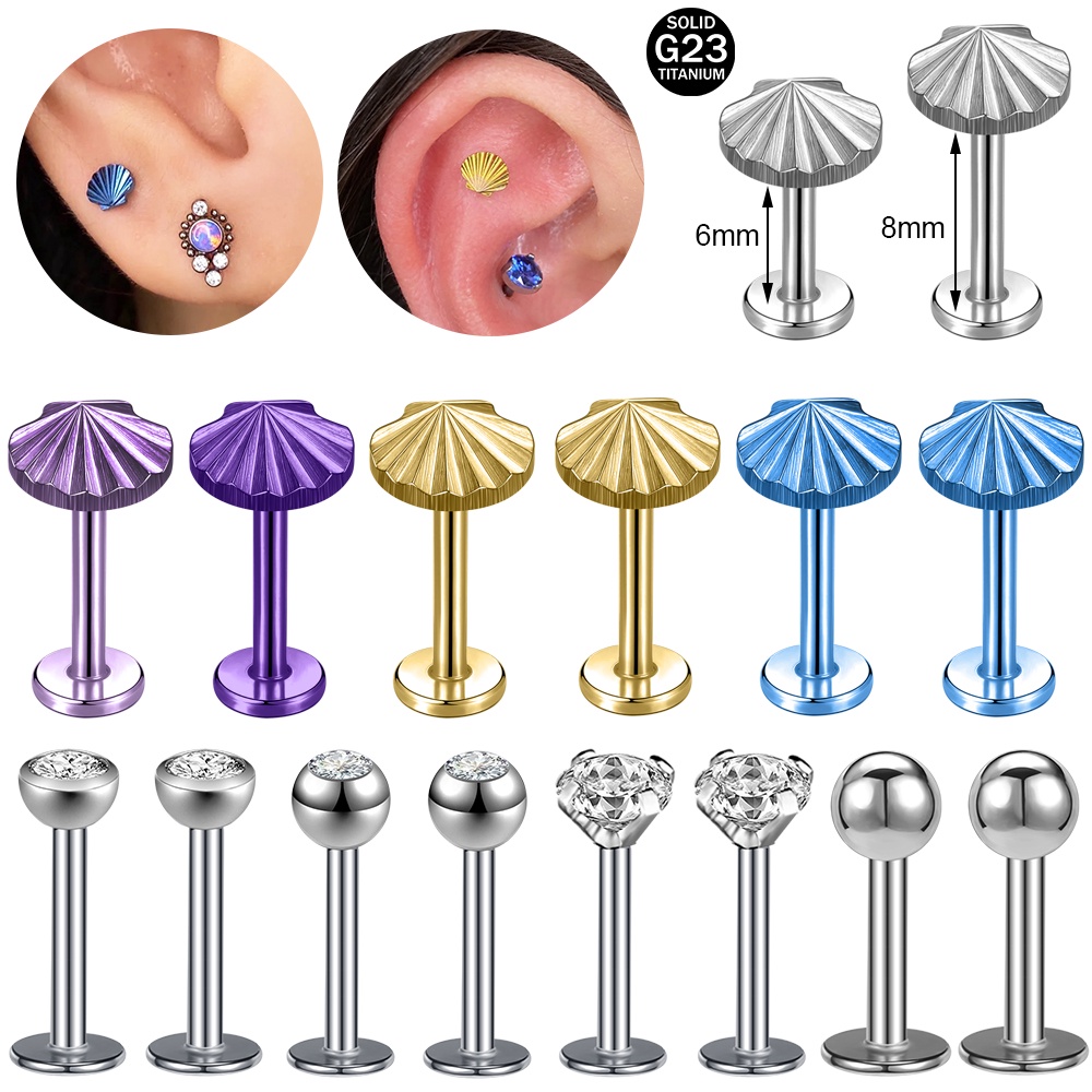 1 PC G23 Titanium Steel Color Shell Cartilage Stud Earrings Crystal ...