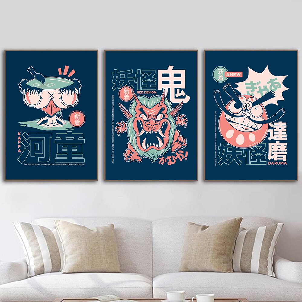 Japanese Anime Cartoon Art Poster Vintage Ghost Monster Canvas Painting ...