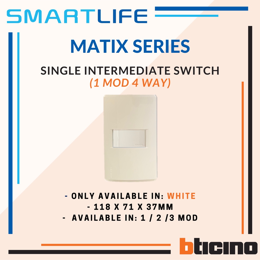 Bticino Matix 16A 1/2/3 Gang 4 Way Intermediate Light Switch with Cover ...