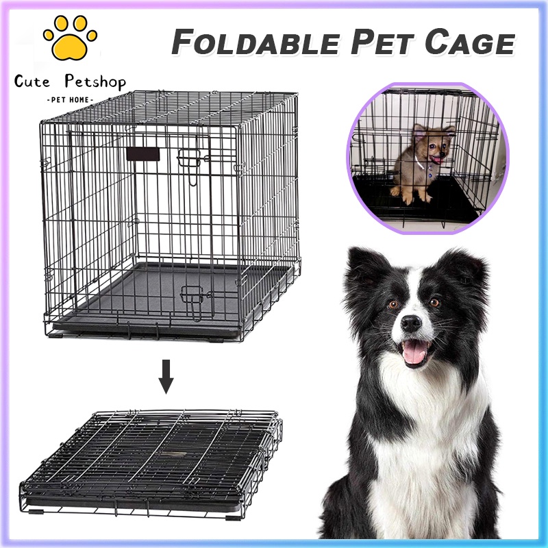 Dog Cage Foldable Pet Cage with Poop Tray Heavy Duty Pet Collapsible ...