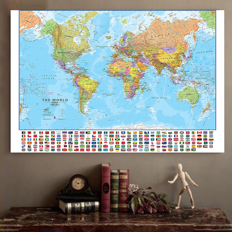 Classic world map-Educational large map poster prints wall hanging art ...