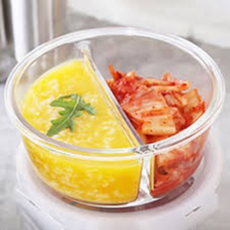 Heat Resistant Round Glass Box Divided Into 2 Compartments 900ml ...