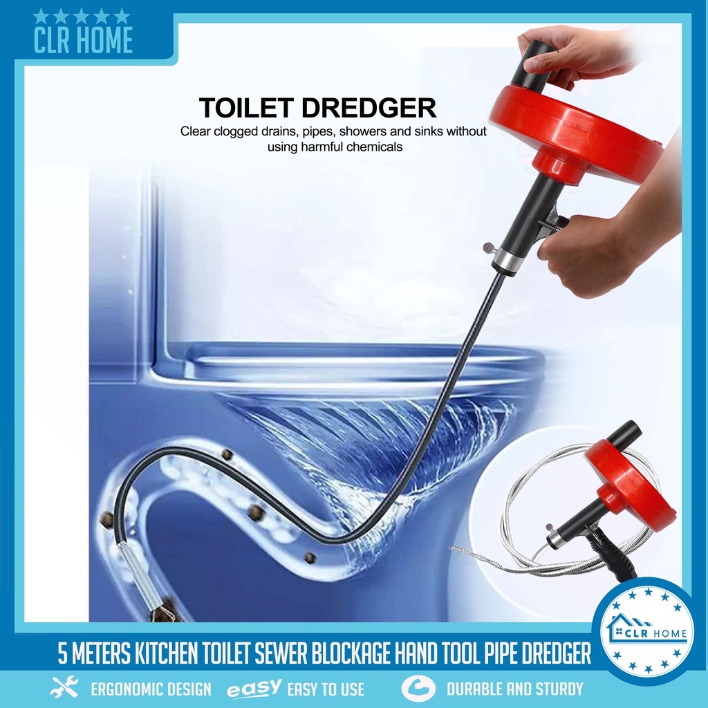 5M Drain Dredge Plug Flexible Spiral Snake Rod Sink Sewer Pipe Drain ...