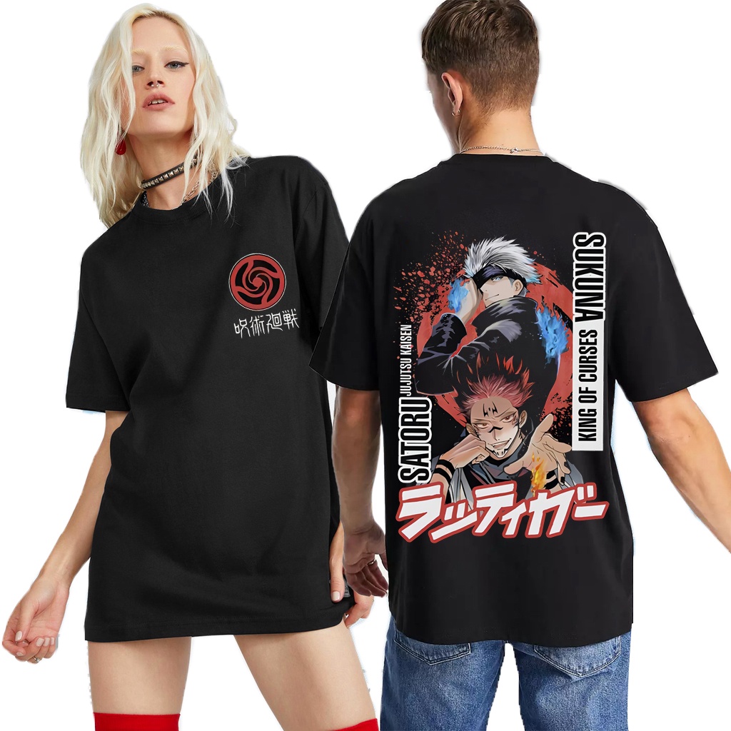 Anime Oversize Black Shirts Jujutsu x Onepiece Graphic Manga Mens women ...