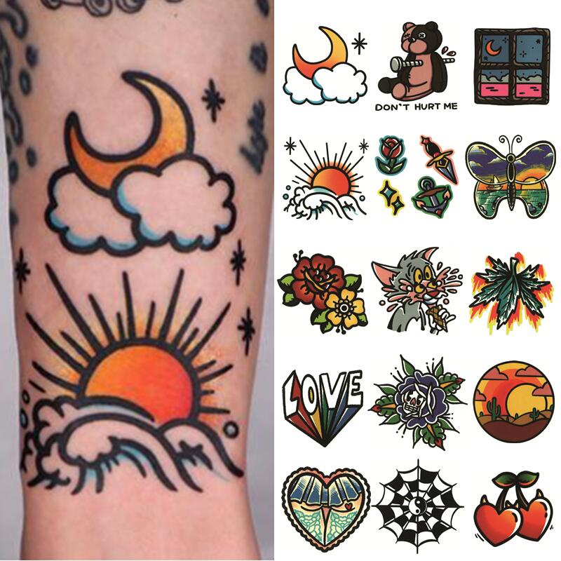 Oldschool Cartoon Cute Small Tattoo Sticker Waterproof Girl Woman ...