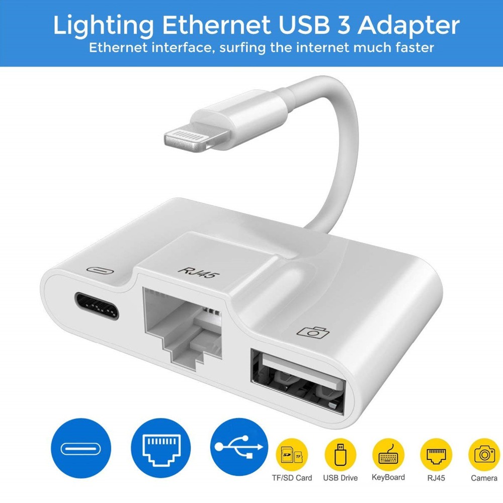 Lightning to LAN 100Mbps Ethernet RJ45 Adapter OTG USB Camera Reader ...