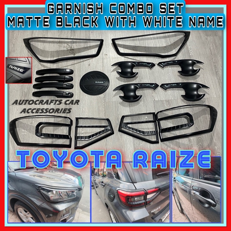 TOYOTA RAIZE 2022-2025 GARNISH COMBO SET MATTE BLACK WITH WHITE NAME ...